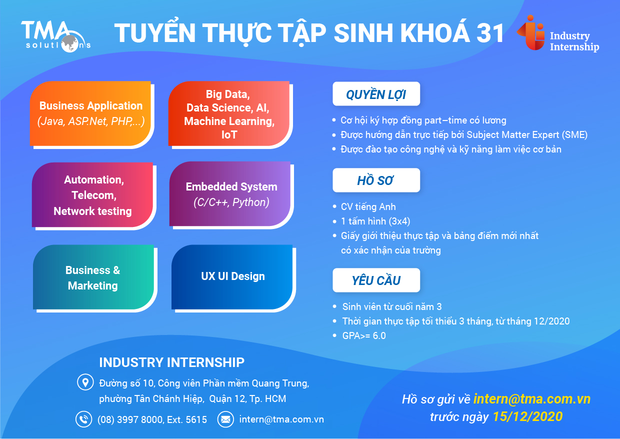 Tuyển thực tập của công ty TMA Solutions | Khoa Vật lý - Vật lý kỹ thuật